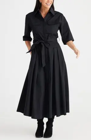 BRAVE+TRUE Rossellini Pleated Cotton Shirt Dress