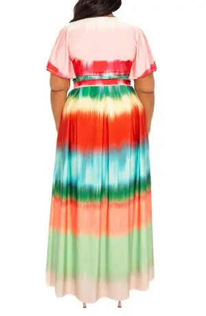 BUXOM COUTURE Gradient Stripe Wrap Crop Top & Maxi Skirt Set