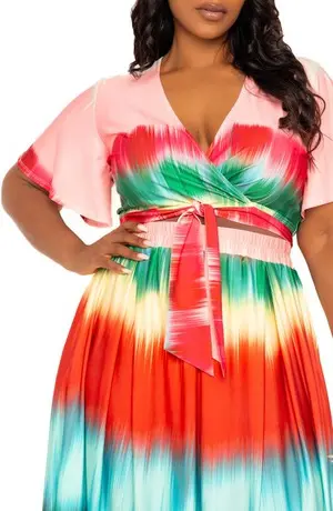 BUXOM COUTURE Gradient Stripe Wrap Crop Top & Maxi Skirt Set