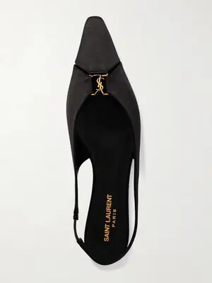 Saint Laurent Babylone Embellished Crepe Point-toe Slingback Flats