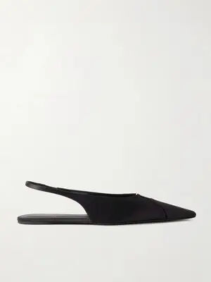 Saint Laurent Babylone Embellished Crepe Point-toe Slingback Flats