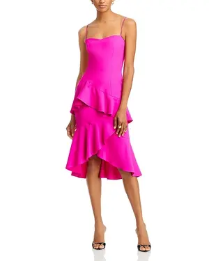 Black Halo Barbados Tiered Ruffle Dress - Vibrant Pink