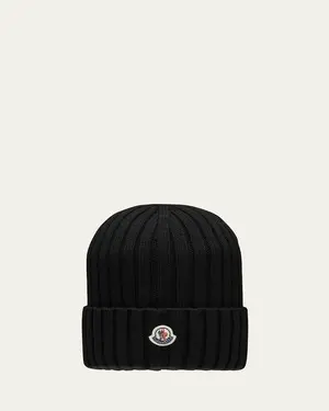Moncler Moncler Logo Ribbed Wool Beanie Black