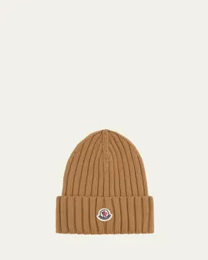 Moncler Moncler Logo Ribbed Wool Beanie Medium Beige