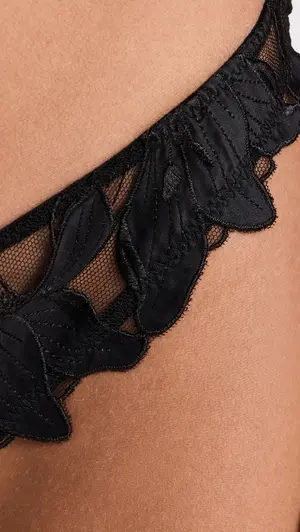 FLEUR DU MAL Lily Embroidery Hipster Thong - Black