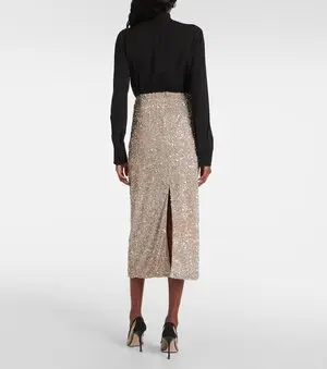 Costarellos Zuri Ruched Sequined Midi Skirt