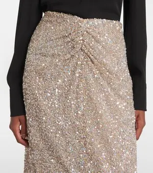 Costarellos Zuri Ruched Sequined Midi Skirt