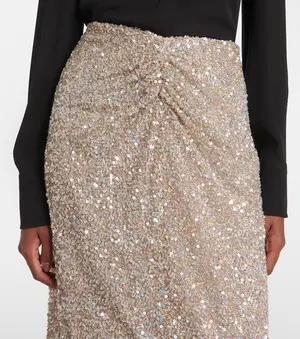 Costarellos Zuri Ruched Sequined Midi Skirt
