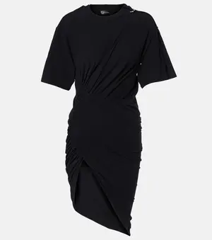 MUGLER Draped Cotton-blend Jersey Minidress - Black