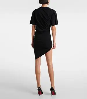 MUGLER Draped Cotton-blend Jersey Minidress - Black