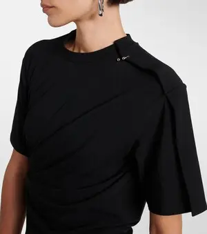 MUGLER Draped Cotton-blend Jersey Minidress - Black