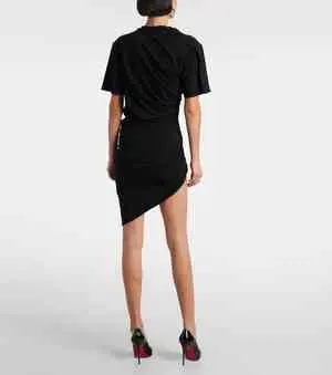 MUGLER Draped Cotton-blend Jersey Minidress - Black
