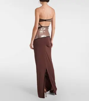 NENSI DOJAKA Sequined Draped Gown