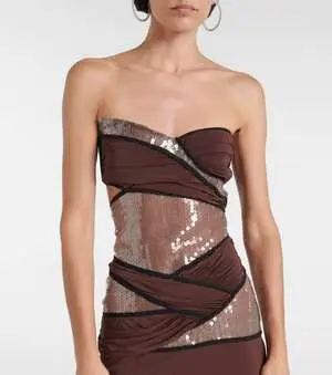 NENSI DOJAKA Sequined Draped Gown