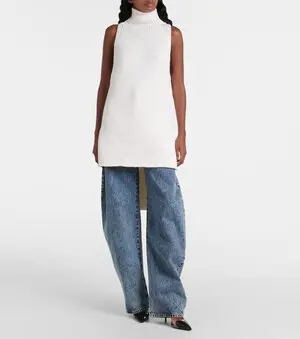 Alaïa Caped Wool Turtleneck Top