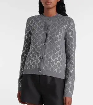 Gucci Gg Embellished Wool Jacquard Cardigan