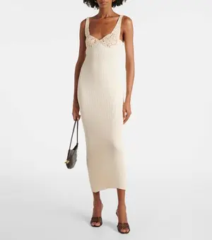 Magda Butrym Ribbed-knit Cotton Midi Dress - Neutrals