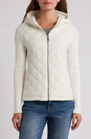 LIVERPOOL Quilted Front Hooded Jacket - Porcelain