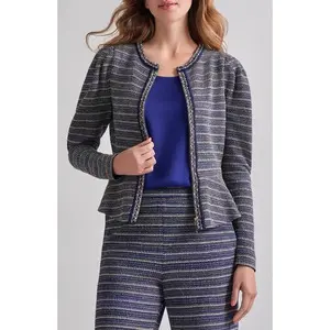 Misook Metallic Tweed Peplum Jacket - Starry Night Blue