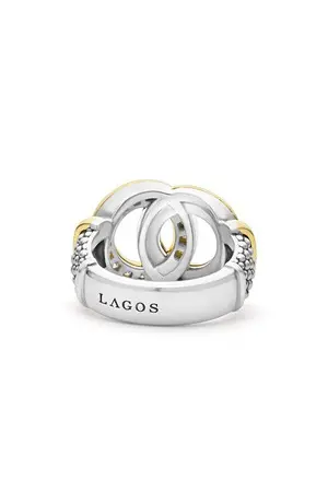 Lagos Signature Caviar Pavé Diamond Ring - Two-tone
