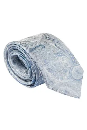 ELIZABETTA Montecarlo Extra Long Silk Jacquard Neck Tie - Blue