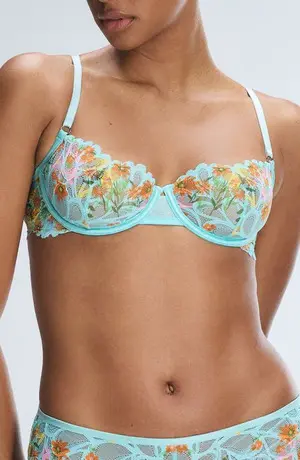 SAVAGE X FENTY Savage Not Sorry Unlined Lace Balconette Bra - Splash Me Blue Feeling Floral