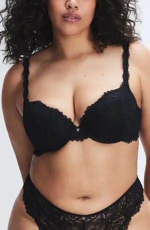 SAVAGE X FENTY Romantic Corded Lace Padded Demi Bra - Black Caviar