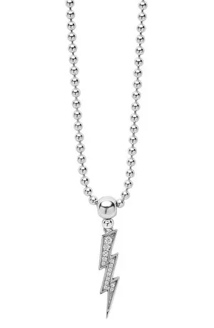 Lagos Caviar Spark Lightning Bolt Diamond Pendant Necklace - Silver