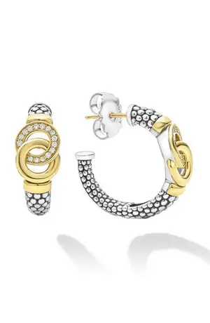Lagos Signature Caviar Diamond Hoop Earrings - Two-tone