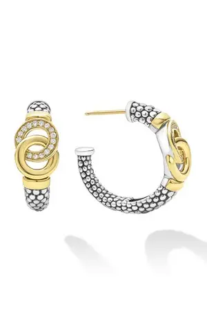 Lagos Signature Caviar Diamond Hoop Earrings - Two-tone