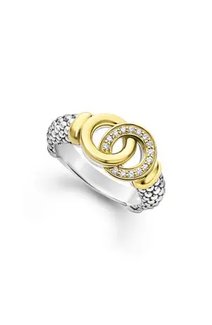 Lagos Signature Caviar Interlocking Diamond Ring - Two-tone