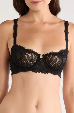 SAVAGE X FENTY Romantic Corded Lace Unlined Underwire Bra - Black Caviar