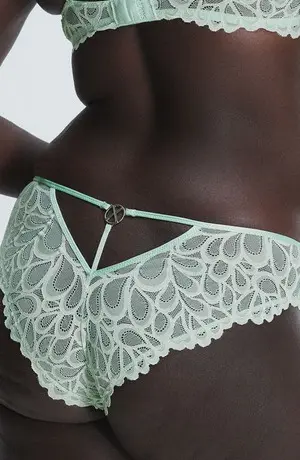 SAVAGE X FENTY Savage Not Sorry Lace Cheeky Panties Mojito Green/still Grey