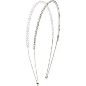 Bp. Crystal & Imitation Pearl Layered Headband - Ivory- Rhodium