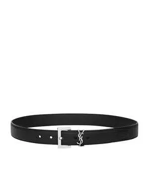 Saint Laurent Leather Logo Belt - Black