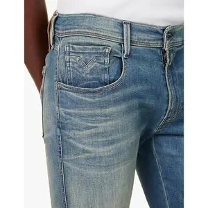 REPLAY Anbass Hyperflex Whiskering Slim Fit Straight-leg Jeans - Medium Blue