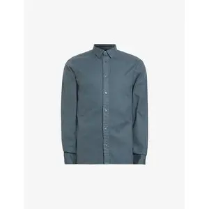 ALLSAINTS Hawthorne Logo-embroidered Slim-fit Stretch Cotton Shirt M Ashy Blue