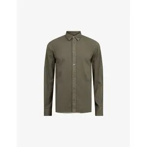 ALLSAINTS Hawthorne Logo-embroidered Slim-fit Stretch Cotton Shirt M Cage Brown