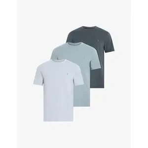 ALLSAINTS Brace Logo-embroidered Pack Of Three Cotton-jersey T-shirts L Blue/blue/blue