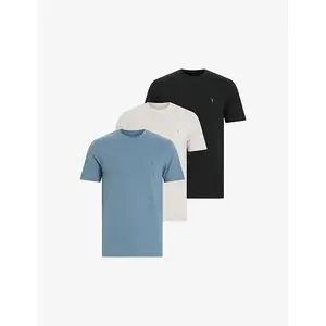 ALLSAINTS Brace Logo-embroidered Pack Of Three Cotton-jersey T-shirts L Blue/grey/blac