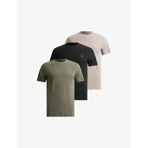 ALLSAINTS Brace Logo-embroidered Pack Of Three Cotton-jersey T-shirts L Green/brown/bl