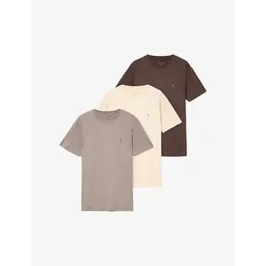 ALLSAINTS Brace Logo-embroidered Pack Of Three Cotton-jersey T-shirts L Grey/ganache/b