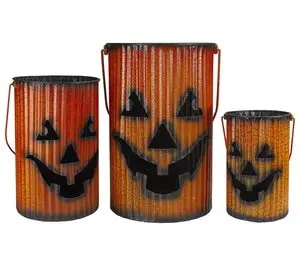 NORTHLIGHT 3 Pc Metal Pumpkin Lantern Set Decor - One-color