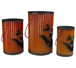 NORTHLIGHT 3 Pc Metal Pumpkin Lantern Set Decor