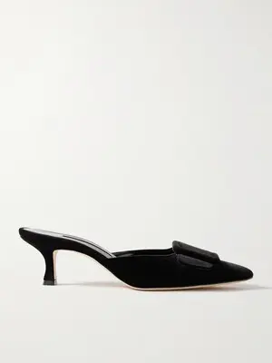 Manolo Blahnik Maysale 50 Buckled Velvet Mules - Black