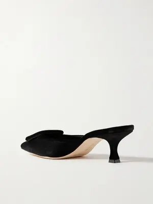 Manolo Blahnik Maysale 50 Buckled Velvet Mules - Black