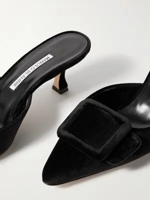 Manolo Blahnik Maysale 50 Buckled Velvet Mules - Black
