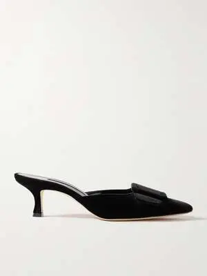 Manolo Blahnik Maysale 50 Buckled Velvet Mules - Black