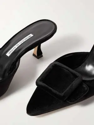 Manolo Blahnik Maysale 50 Buckled Velvet Mules - Black