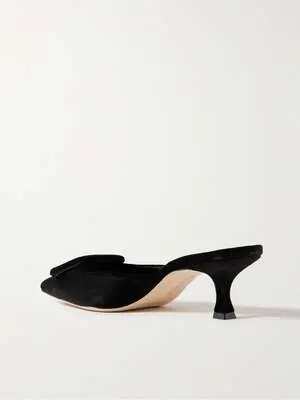 Manolo Blahnik Maysale 50 Buckled Velvet Mules - Black
